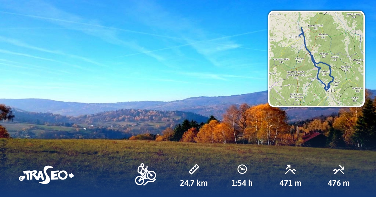 Trasa rowerowa Ustroń, Wisła, Tokernia, Jaszowiec - Traseo.pl