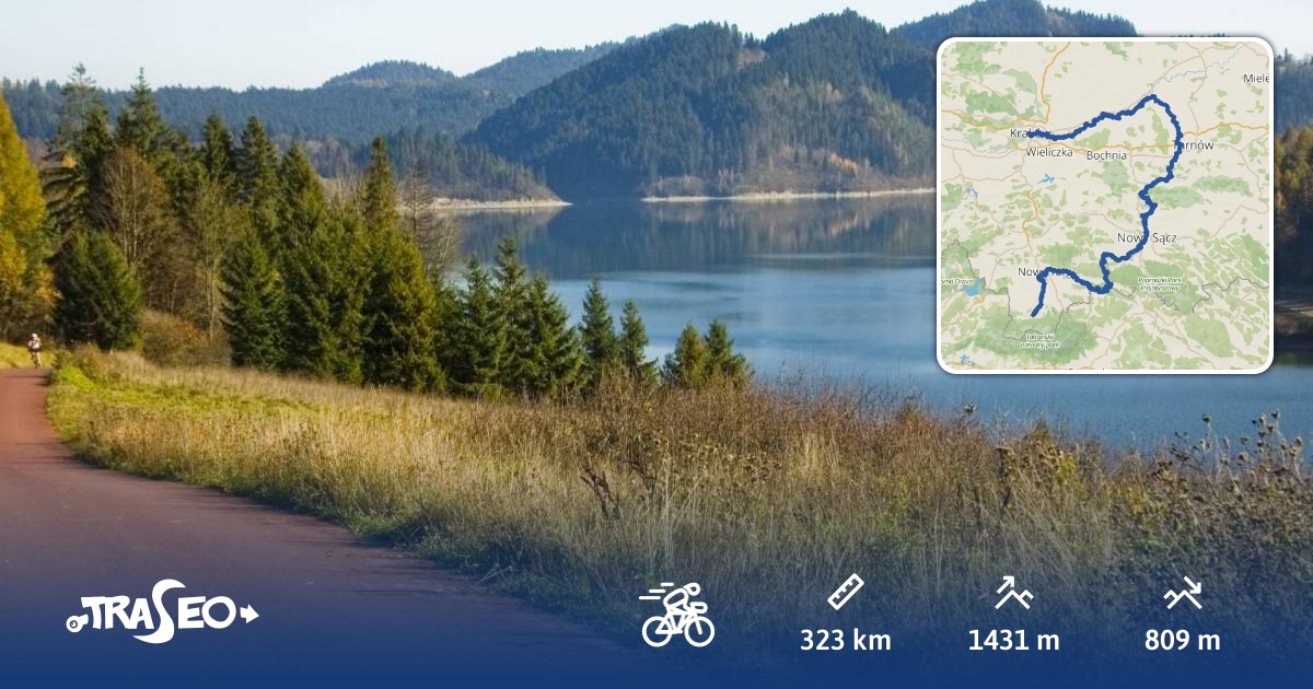 Trasa na rower szosowy Velo Dunajec wyjazd z Krakowa - Traseo